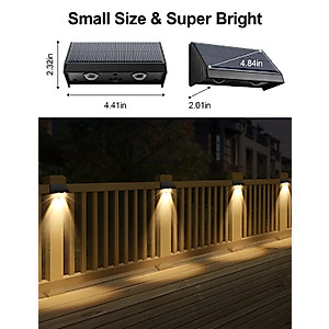 Solar Powered Fence Lights Outdoor Wall Mount LED Decorative Waterproof Yard Lamps for Outside Stair, Rail, Deck, Backyard, House Patio, Pool, Design for Long-Lasting Dusk to Dawn, Warm White 4 Pack