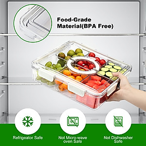 Divided Serving Tray with Lid & Handle, BPA-free Food Storage Container, Snack Box, 6 Compartment Snack Containers, Fruit Storage Containers for Fridge,Storage Organizer For Veggie,Fruit,Candy,Nuts