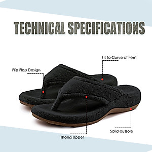 BCSTUDIO Women's Flip Flop Slippers with Arch Support Spa Thong slippers Orthotic Insole Fuzzy Slides Indoor Outdoor Size 11, Black