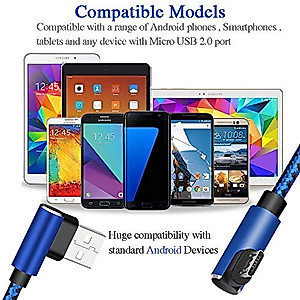 Micro USB Cable Android Charger - [2-Pack 10FT] 90 Degree Right Angle Nylon-Braided Fast Sync & Charging Cord Compatible with Galaxy, Kindle, Nexus, LG, Xbox, PS4, Smartphones & More(Blue)
