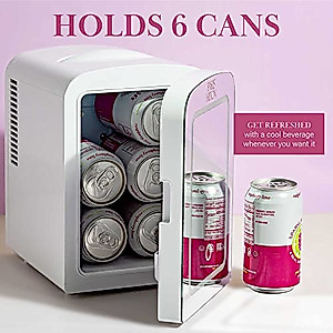 Paris Hilton Mini Refrigerator and Personal Beauty Fridge, Mirrored Door with Dimmable LED Light, Thermoelectric Cooling and Warming Function for All Cosmetics and Skincare Needs, 4-Liter, White