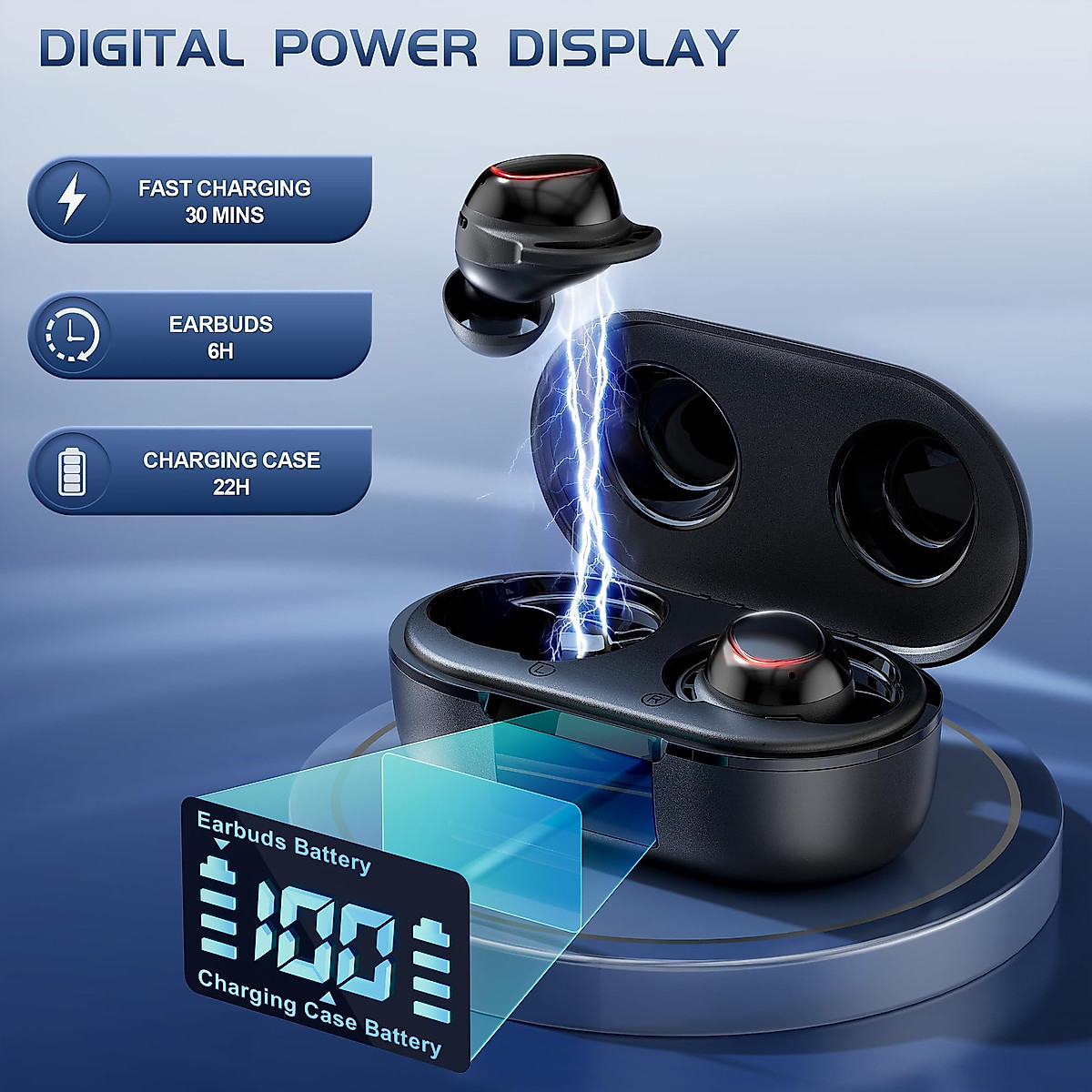 IAMJOY Wireless Gaming Earbuds, 20ms Low Latency, Game Earbuds with Mic, 2.4GHz & Bluetooth, Compact LED Display Wireless Earbuds Compatible with Meta Quest 3/2, PS5/4, Steam Deck, VR, Switch, PC