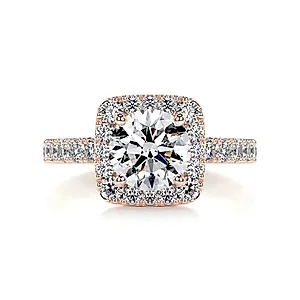 Solid Gold Handmade Moissanite Wedding Rings 2 CT Round Cut Diamond Halo Bridal Engagement Rings for Anniversary Propose Gifts (14K Solid Rose Gold)