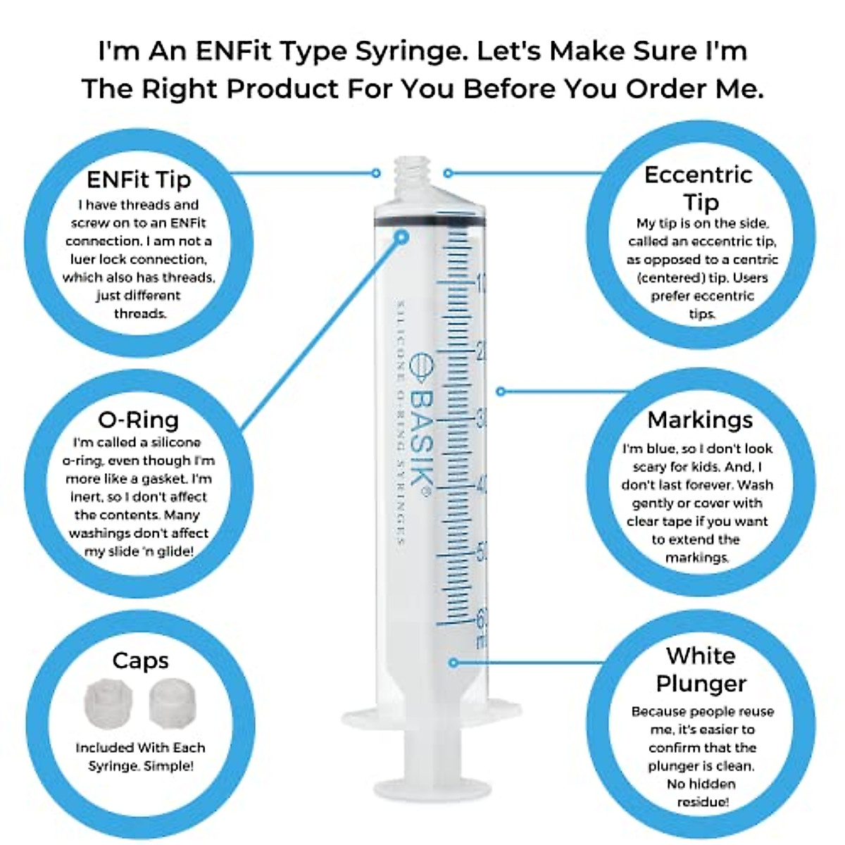 BASIK 60cc O Ring ENFit Feeding Syringe 5/Pack - This is only compatable with an ENFit connection. Confirm that you use ENFit before ordering.
