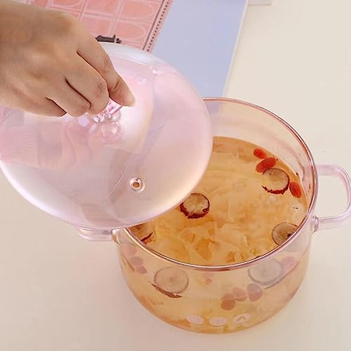 Cooking Pot Lid Retro Double Handle Stew Pot Borosilicate Cookware Soup Stews