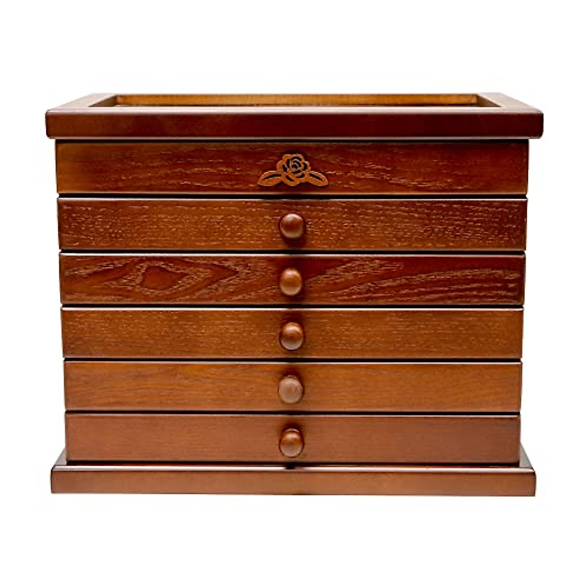 Wood Jewelry Box for Women - Real Wooden Jewelry Holder Organizer Box with Rose Leaf Patterns, Mothers Day Gifts, Jewelry Boxes for Storage Earrings Rings Necklace Bracelet, Ideal Gift for Women's Day