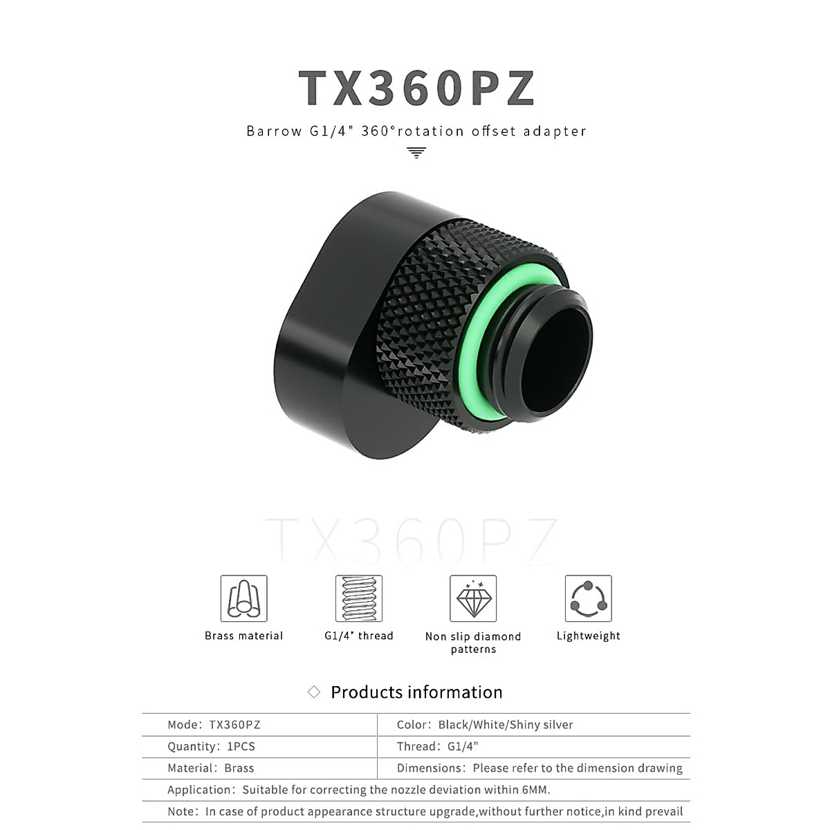 Barrow G1/4" 360 Degree Rotation Offset Adapter, Black