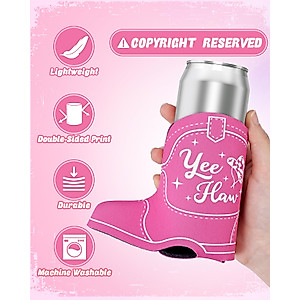 12 Pack Cowgirl Boot Bachelorette Party Skinny Can Sleeves Disco Cowgirl Slim Beverage Sleeves Favor Bridal Shower Insulated Neoprene Drink Holder for Western Themed Space Cowgirl Party Decorations