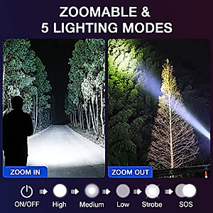 RECHOO Tactical Flashlights 4 Pack, Bright Zoomable LED Flashlights with High Lumens and 5 Modes, Waterproof Portable Pocket Flash Light for Emergency, Camping, and Outdoor Use - S1500