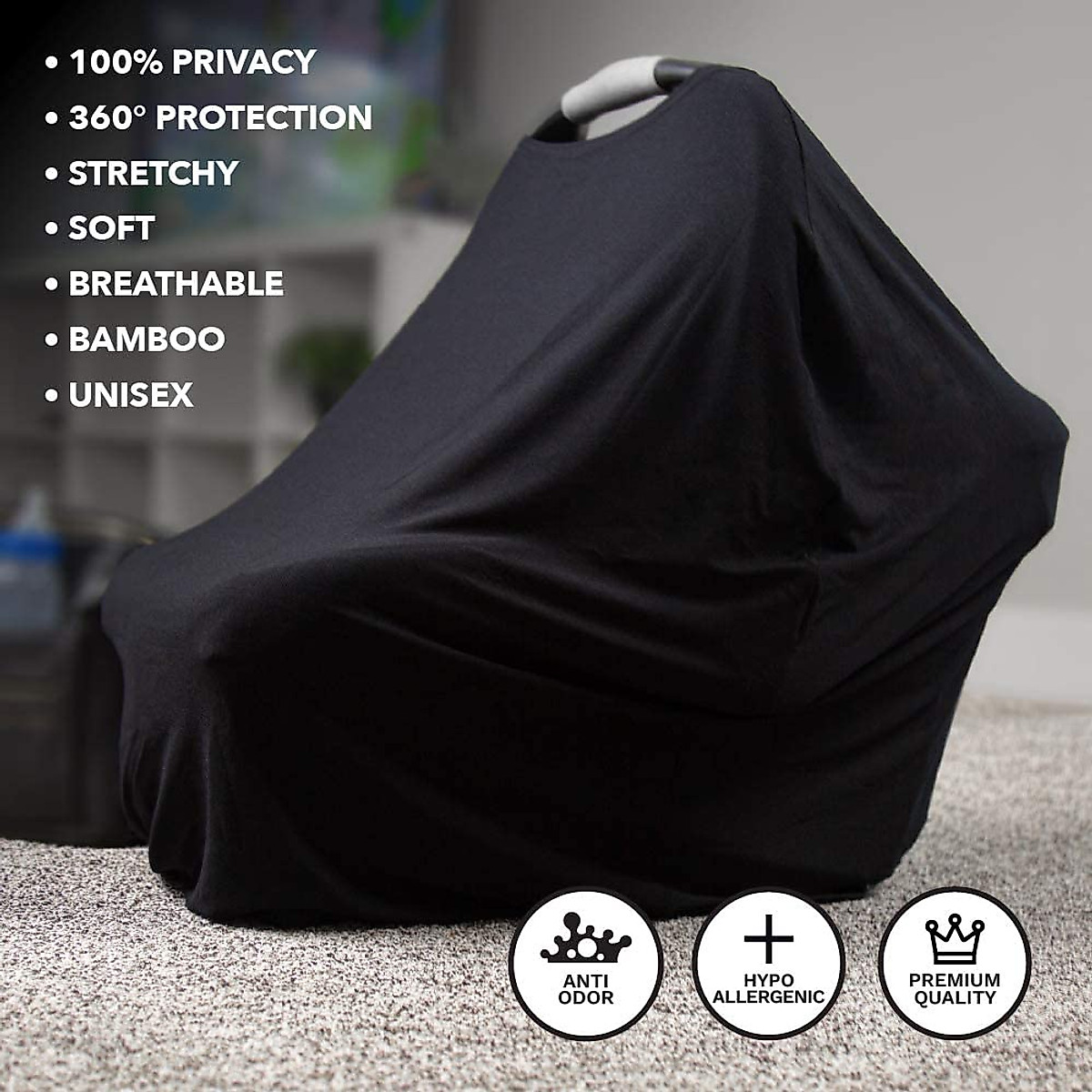 Mothera Baby Car Seat Cover Multi-use Nursing Covers for Breastfeeding Baby Must Haves for First Time Mom Infant Stroller Cover for Baby Boy or Girl, Black