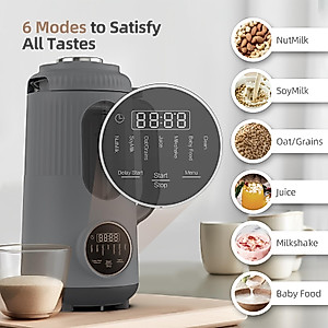 Zopehan Nut Milk Maker,35oz(1000ml) Automatic Soy Milk Maker for Homemade Almond, Oat, Soy Milk, Plant-Based Milk and Non-Dairy Beverages 8 in 1, Milk Maker Machine with Delay Start/Self Clean (Grey)