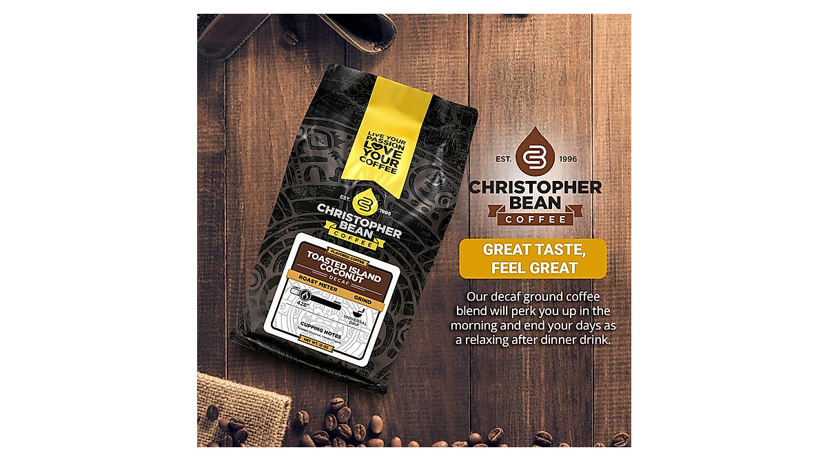 Christopher Bean Toasted Island Coconut Decaf Coffee - 12oz Arabica Ground