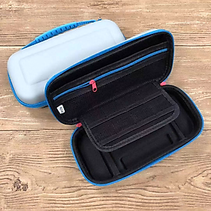 Orzly Case for Nintendo Switch Lite - Portable Travel Carry Case with Storage for Switch Lite Games and Accessories [Grey/Blue with a Tint of Pink Special Edition]