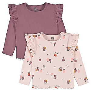 Gerber Baby Girl's Toddler 2-Pack Double Ruffle Long Sleeve Tops, Pink & Purple, 2T