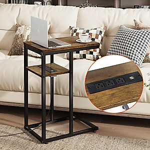 Fixwal Side Table, C Table End Table for Couch, Living Room Side Table with Charging Station, Bedroom Side Table, Living Room Coffee Table, Sofa Table