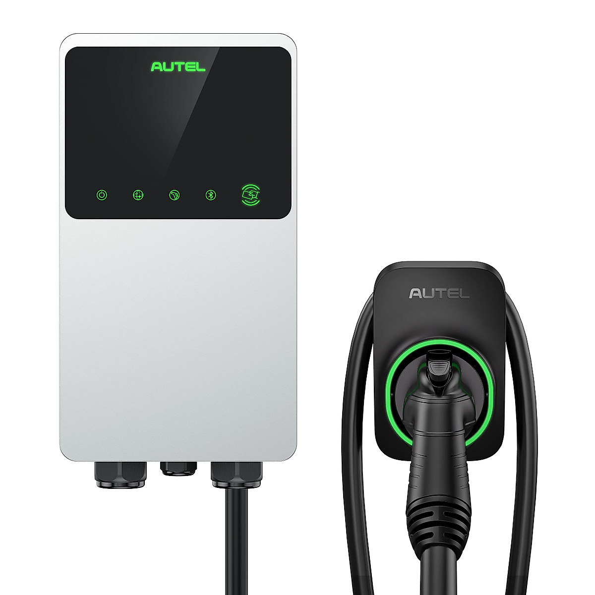 Autel MaxiCharger Home Electric Vehicle (EV) Charger, up to 50 Amp, 240V, Level 2 WiFi and Bluetooth Enabled EVSE, Hardwired, Indoor/Outdoor, 25-Foot Cable with Separate Holster, Silver