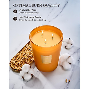 M&SENSE Fall Candles Caramel Pumpkin Latte Scented, 3 Wick Natural Soy Candles for Home Scented, Pumpkin Candle Gift for Halloween, Large 150H Long Lasting Slow Burn Luxury Jar Candle 35oz