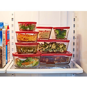 Anchor Hocking Classic Glass Food Storage Containers with Lids, Red, 16-Piece Set