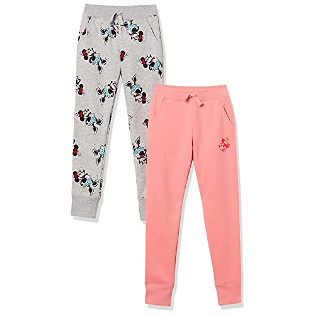 Amazon Essentials Disney | Marvel | Star Wars | Princess Girls' Fleece Jogger Sweatpants, Pack of 2, Minnie Icons, Medium
