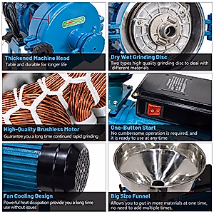 Electric Grinder, Woueniut High Power Adjustable Thickness Grain Mill Electric, Wet and Dry Powder Machine for Spices Seeds Herb Rice Corn (Wet and Dry)