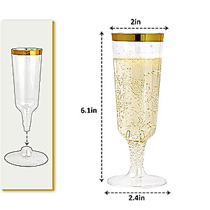 JOLLY CHEF 50 Pack Plastic Champagne Flutes Disposable 5 Oz Gold Rim Plastic Champagne Glasses Perfect for Wedding, Thanksgiving Day, Christmas