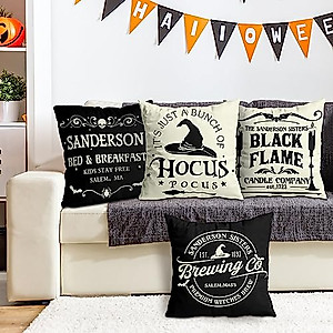Halloween Decorations Pillow Covers 18x18 Set of 4 Halloween Decor Hocus Pocus Farmhouse Saying White Black Outdoor/Indoor Fall Pillow Covers Decorative Cushion Cases for Home Sofa Couch Bed Chair