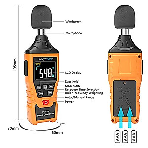 Protmex PT622A Sound Level Meter, Digital Decibel Reader Measurement, Range 30-130 dB with Large LCD Screen Display, Accuracy 1.5dB Noise Meter, Fast and Slow Selection