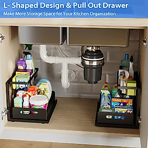 BARTHKIT Under Sink Organizer, 2 Tier Pull Out Under Sink Organizers and Storage, Sliding Kitchen Sink Organizer for Bathroom Kitchen Cabinet Pantry