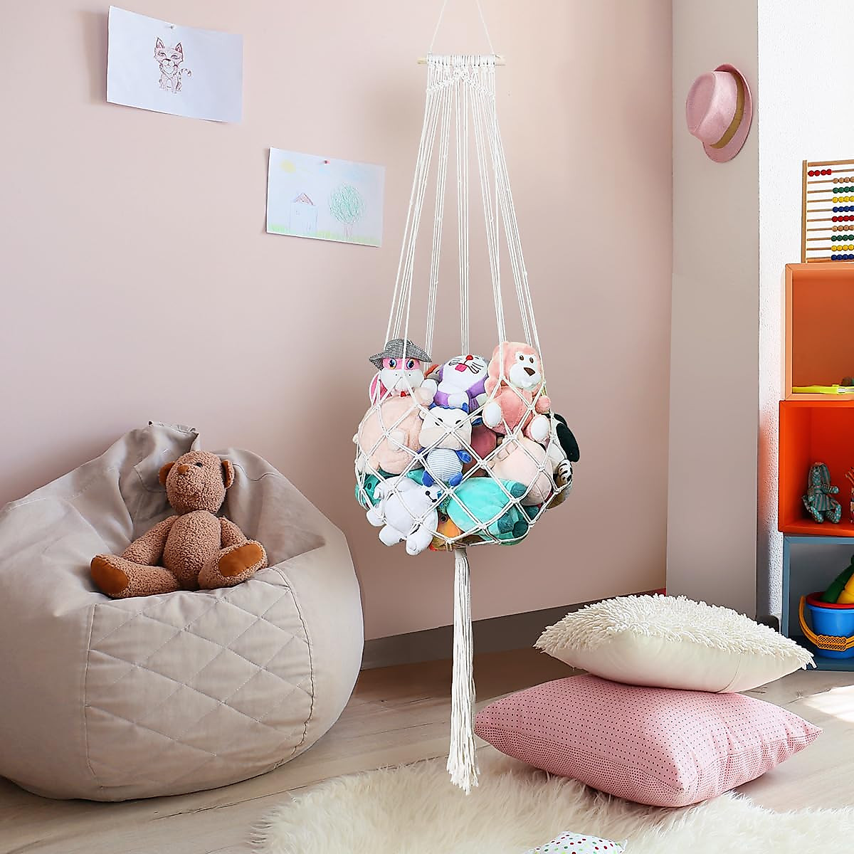 OULYDEKO Stuffed Animal Storage Mesh Kids Room Toy Organizers and Storage,Stuffed Animal Hammock Corner