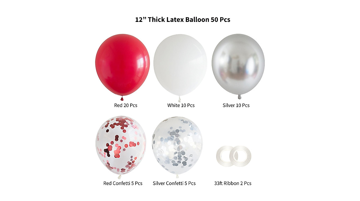 ANSOMO Red & Silver Balloons - 50 Pcs Party Decor
