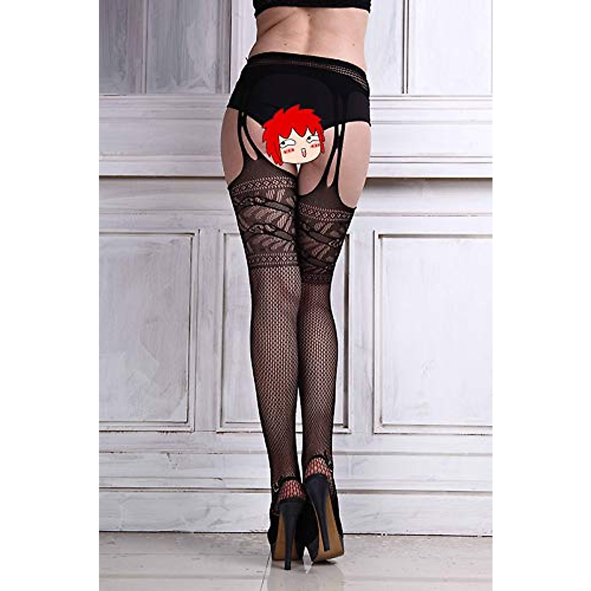 Toxz Sexy Womens Lingerie net Lace Floral Embroidered,Sheer Perspective,Plunging Eyelash,Lace Top Garter Belt Thigh Stocking Pantyhose