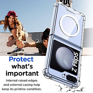 AICase for Samsung Galaxy Z Flip 5 Clear Case,Compatible with MagSafe Transparent Shockproof Protection Yellowing Resistant Magnetic Phone Case for Galaxy Z Flip 5 5G (2023)-Clear