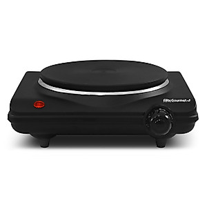 Elite Gourmet EDB-302BF Countertop Dual Flat Electric Hot Burner, Temperature Controls, Power Indicator Lights + ESB-300X Single Countertop Coiled, Electric Hot Burner, Black