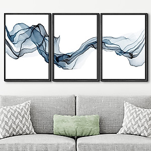SIGNWIN Framed Canvas Print Wall Art Flowing Blue Smoke Abstract Shapes Digital Art Modern Art Minimalist Relax/Calm Cool for Living Room, Bedroom, Office - 16"x24"x3 Black