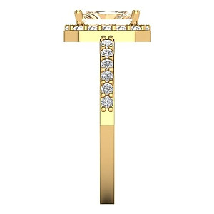 Clara Pucci 2.07 ct Emerald Cut Solitaire Halo Natural Brown Morganite Engagement Promise Anniversary Bridal Ring 18K Yellow Gold 7.5
