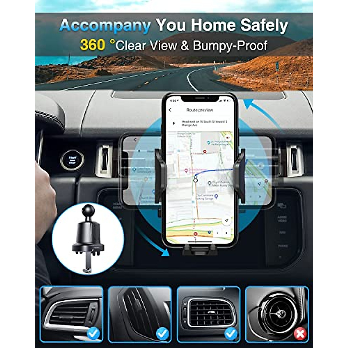 VANMASS Upgraded Car Vent Phone Mount [Patent Steel-Hook] Air Vent Holder Clip Sturdiest Shockproof Universal Mobile Cell Phone Mount Handsfree Stand Cradle for iPhone 14 13 Samsung Galaxy,Grey