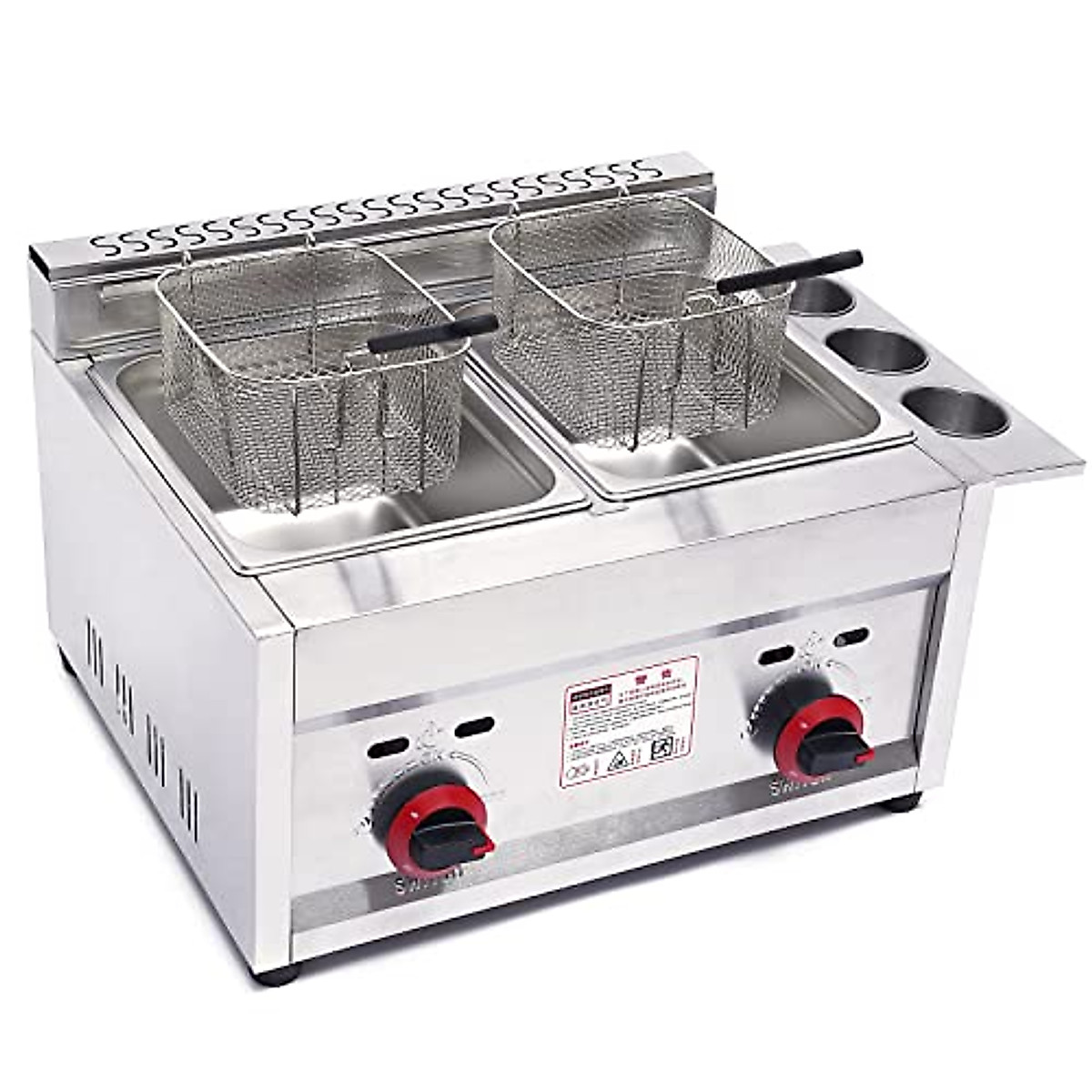 DNYSYSJ Commercial Gas Deep Fryer, French Fries Fried Chicken Commercial Stainless Steel Food Fry Pan for Restaurant Kitchen, 2×Basket , 6L*2 (LPG)