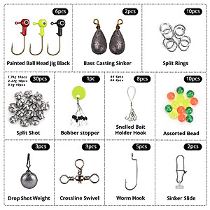 MadBite Freshwater Terminal Tackle Kits, 181 pcs, Fishing Hooks, Fishing Accessory Gear, Fishing Tackle, Fishing Weights & Sinkers, Jig Hooks, Floats and Bobbers