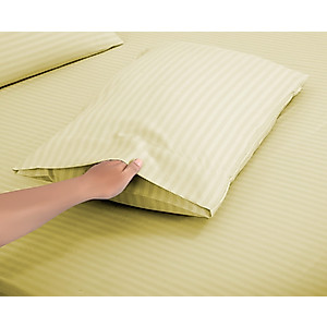 ROYALE LINENS 4 Piece Full Sheets Set - Soft Brushed 1800 Microfiber Bedding - 1 Fitted, 1 Flat Sheet, 2 Pillow Cases - Wrinkle Free & Fade Resistant - Hotel Luxury Bed Sheets (Stripe Beige, Full)