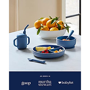 Lalo First Bites Silicone Baby Feeding Set - Baby Led Weaning Supplies - Non-Toxic Silicone - Includes 2 Bibs, 2 Spoons, Training Cup, Suction Plate and Bowl - 6 Pieces - Oatmeal