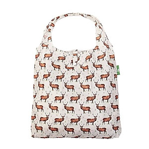 ECO CHIC Foldable Reusable Grocery Bags Heavy Duty Shopping Tote Bags (Stags Beige)