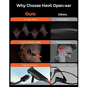 havit Light Open Ear Headphones LED Beacon String Air Conduction Wireless Headsets Running Headphones with 16.2mm Powerful Bass, 16H Playtime, IPX5, Bluetooth 5.3, 24g Light Weight, MP3
