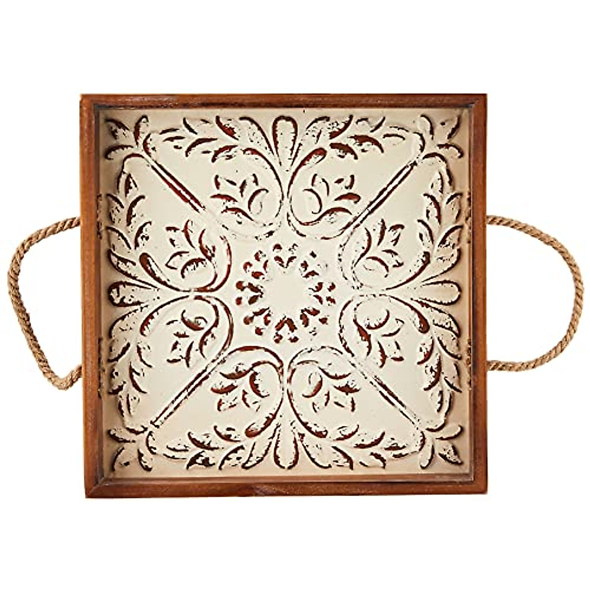 Elements - 5230317 Whitewash Embossed Wood Tray, 14-Inch, Assorted