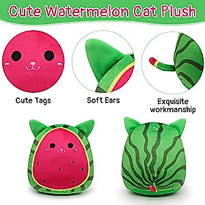 Watermelon Cat Stuffed Animal Toys for Kids，Cat Plush Pillow Toy Plush Pillows Squishy Watermelon Cat Plushies - Fun Fruit Pillow and Toy Cat for Kids - Hugging Plush Gifts for Kids Girlfrien