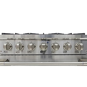 DUURA Elite DE360GRSSS Gas Range Cooktop 36-Inch with Porcelain Convection Oven and Broil Function, 6 Sealed Burners and Continuous Grates with Stainless Steel Construction, Silver