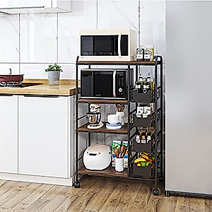 Home Multifunctional Storage Shelf with Lockable Wheels, 4 Tier Shelf+4 Tier Pull-out Storage Unit Materials Storage Rack Anti-collision Kitchen Organizer Rack for Bread, Kitchenware, Microwave