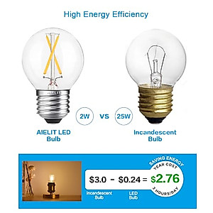 AIELIT Dimmable 2 Watt Globe LED Light Bulbs (25W Equivalent), Warm White 2700K, A15/A50 LED Bulb, E26 Medium Base, Antique Filament Edison Decorative Bulb for Chandelier, Ceiling Fan, 4 Pcs