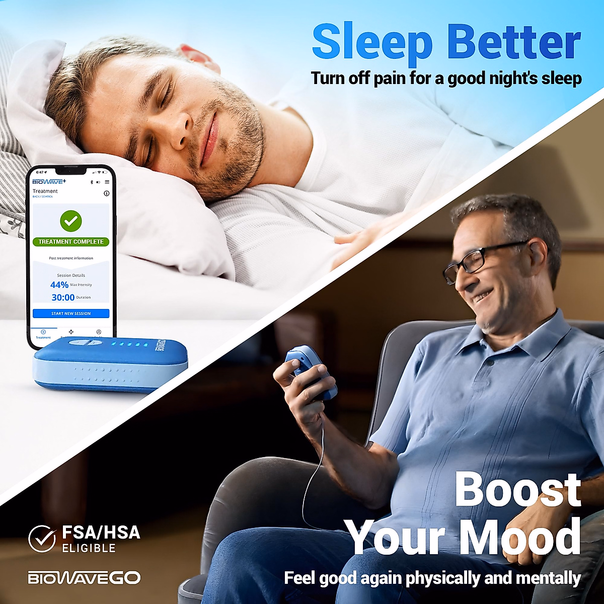 BIOWAVEGO Medical Grade TENS Unit Upgrade to TENS Machines for Pain Relief Clinically Proven ESTIM for Chronic Pain & Recovery HSA FSA Eligible