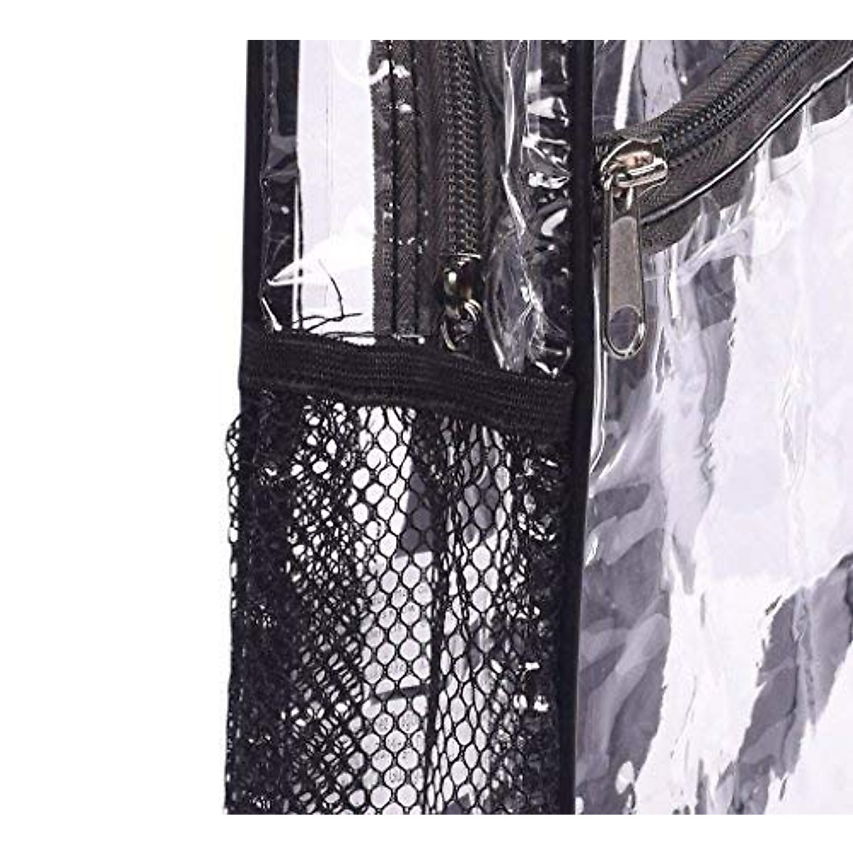 Vinyl Security Clear Bag Stadium Approved Backpack Bookbag with Black Trim Adjustable Straps & Mesh Side