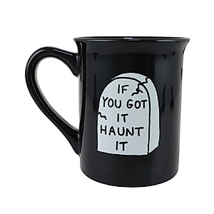 Enesco Our Name is Mud Halloween Ghost May Contain Boos Glow in The Dark Coffee Mug, 16 Ounce, Black and White